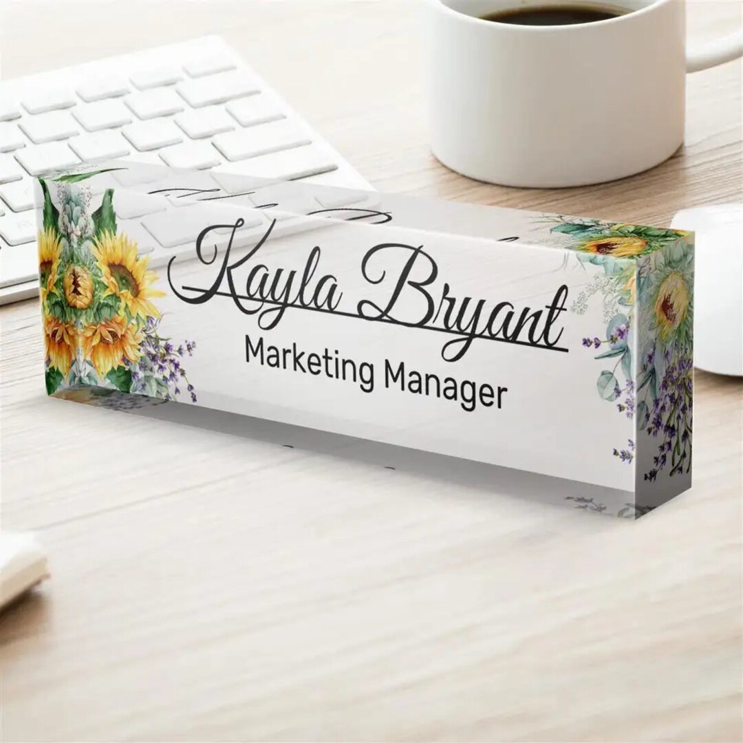 Personalized Name Plate for Desk | Flowers Wild Design on Clear Acrylic ...