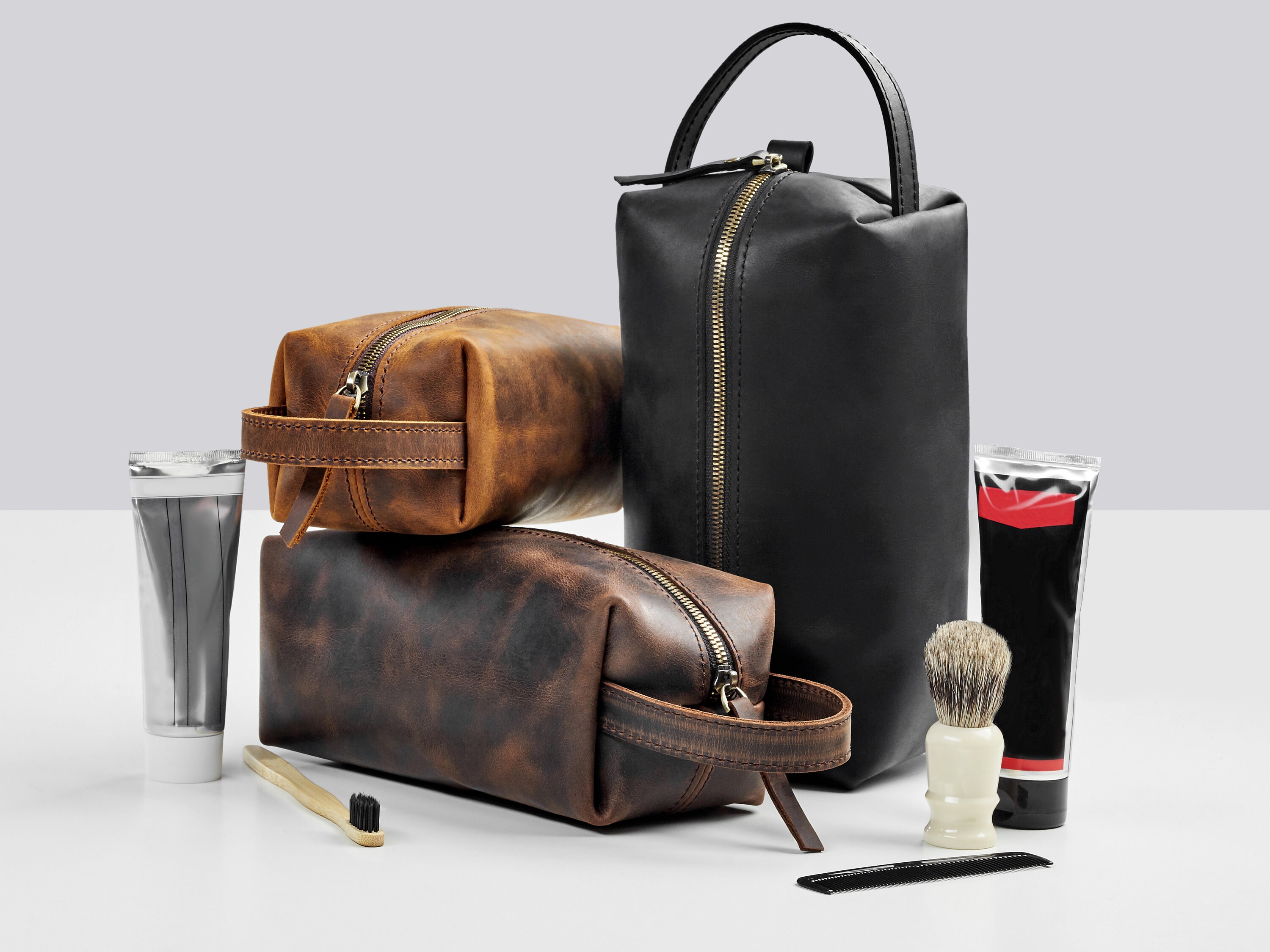 Leather Dopp Kit Bag, Mens Toiletry Bag Gift, Leather Travel Kit for ...