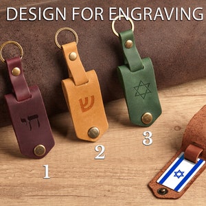 Jewish Star Leather Keychain With Personalization, Engraved Leather ...