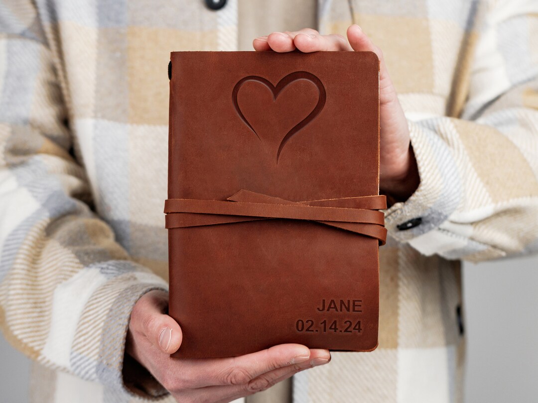 Wrap Leather Journal With Engraved Heart Sign Leather Sketchbook ...