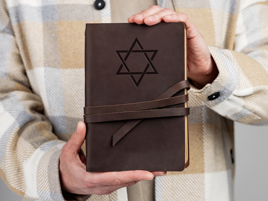 Jewish Star Leather Notebook With Personalization, Engraved Leather ...