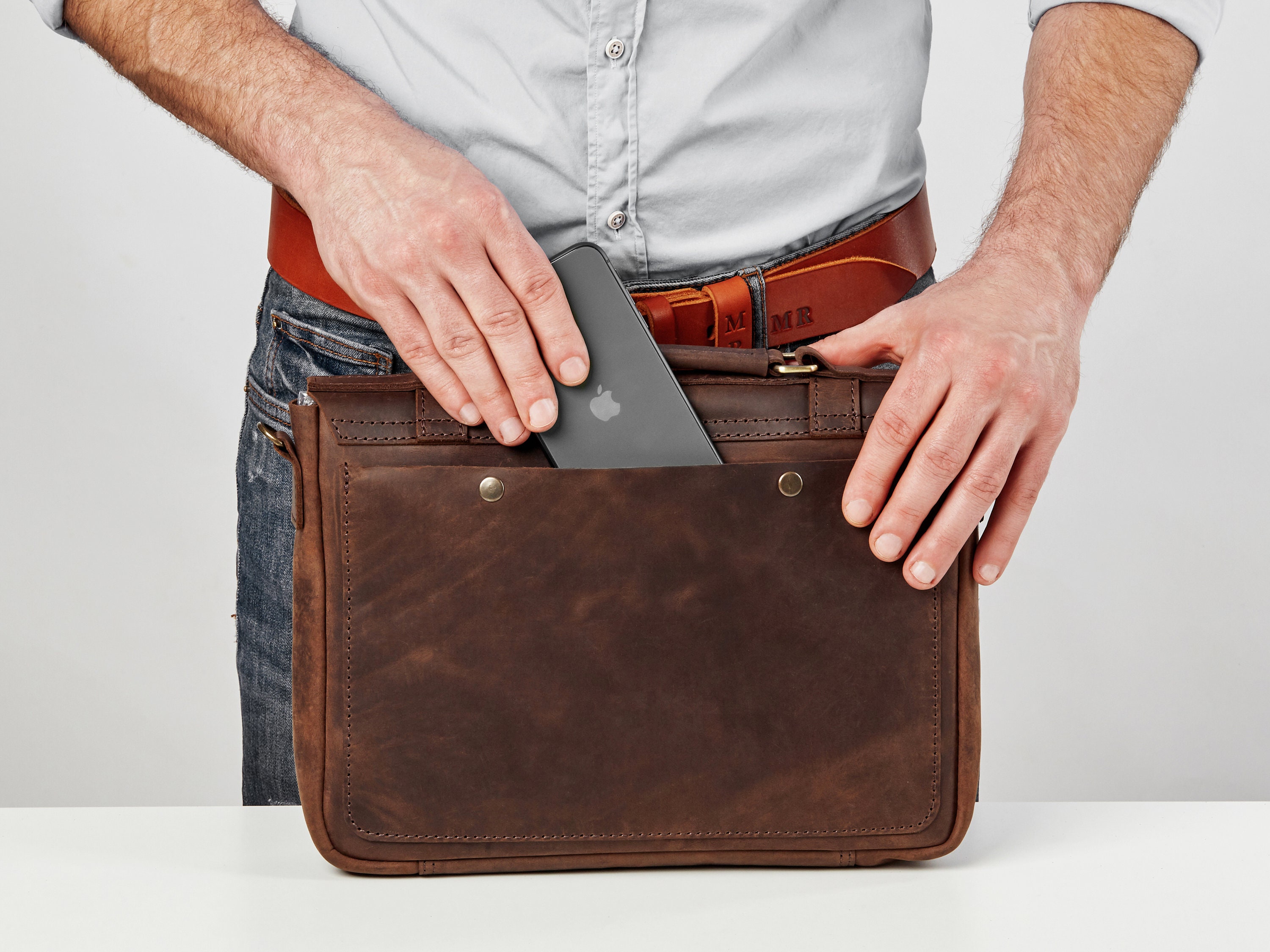 Leather Messenger Bag for Men, Personalized Briefcase, Custom Shoulder ...