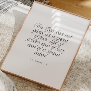2 Timothy 1:7 Printable Bible Verse, Calligraphy Bible Verses Wall ...