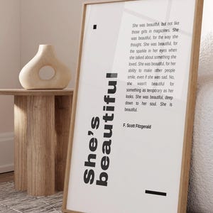 She Was Beautiful Fitzgerald Print, F Scott Fitzgerald Inspirational ...