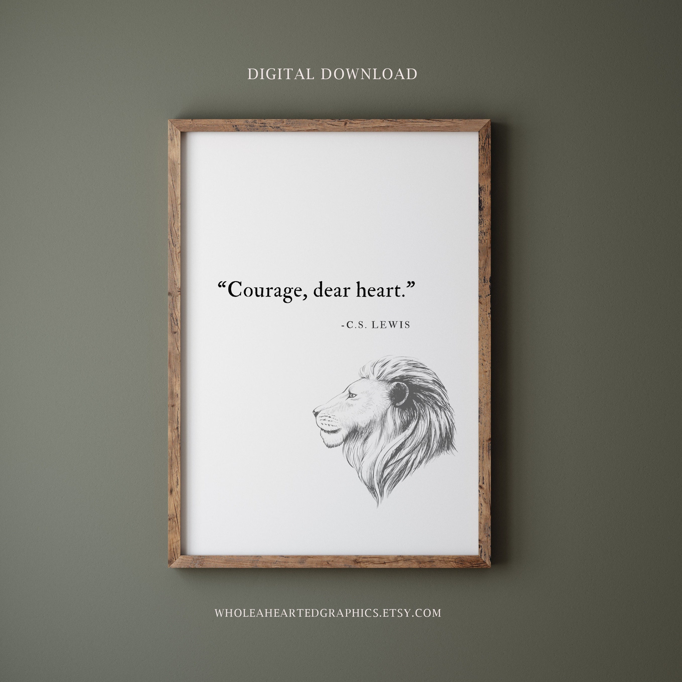 Courage Dear Heart C.S. Lewis, Book Page Wall Art, Literary Art, CS ...
