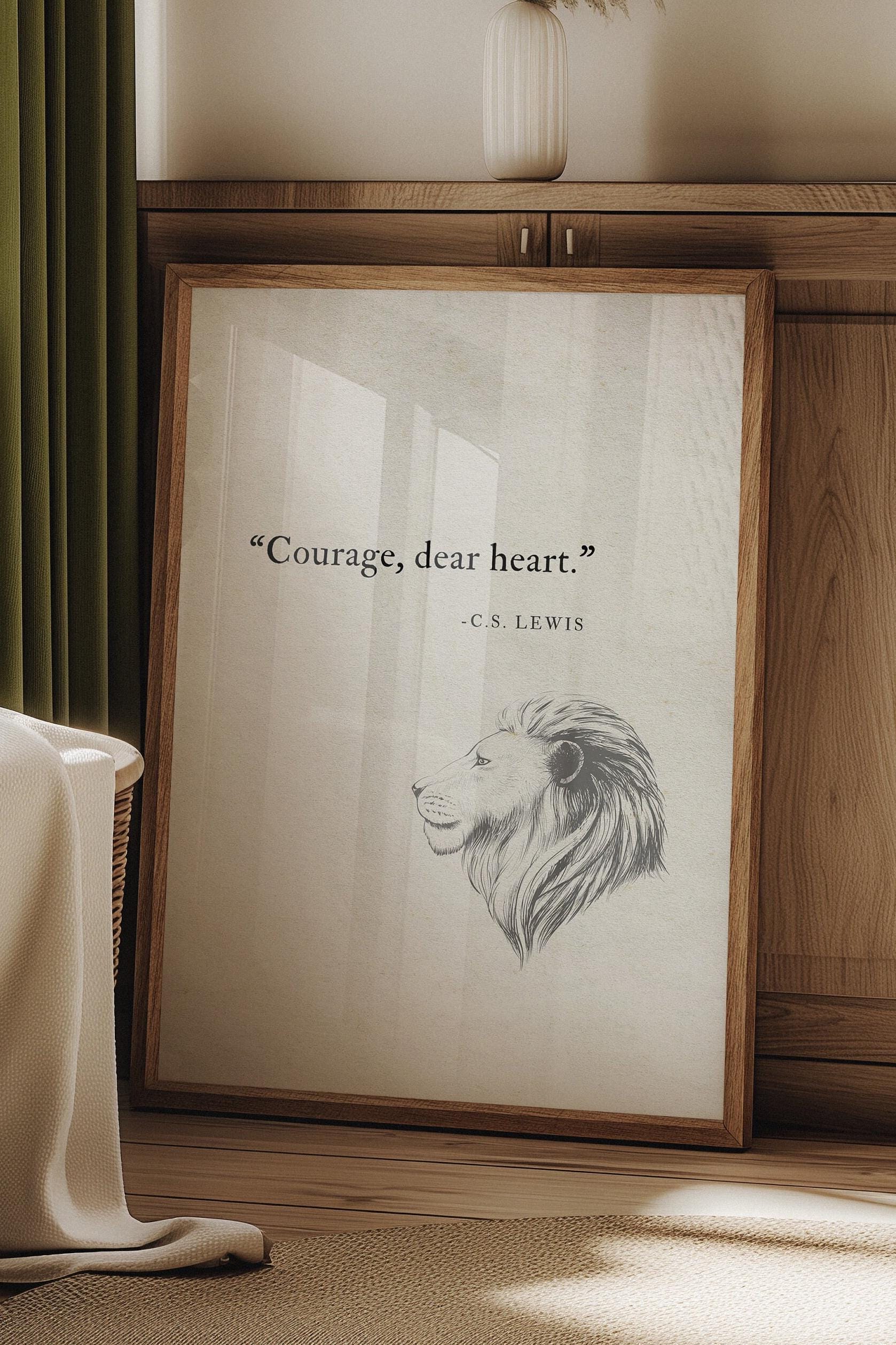 Courage Dear Heart C.S. Lewis, Book Page Wall Art, Literary Art, CS ...