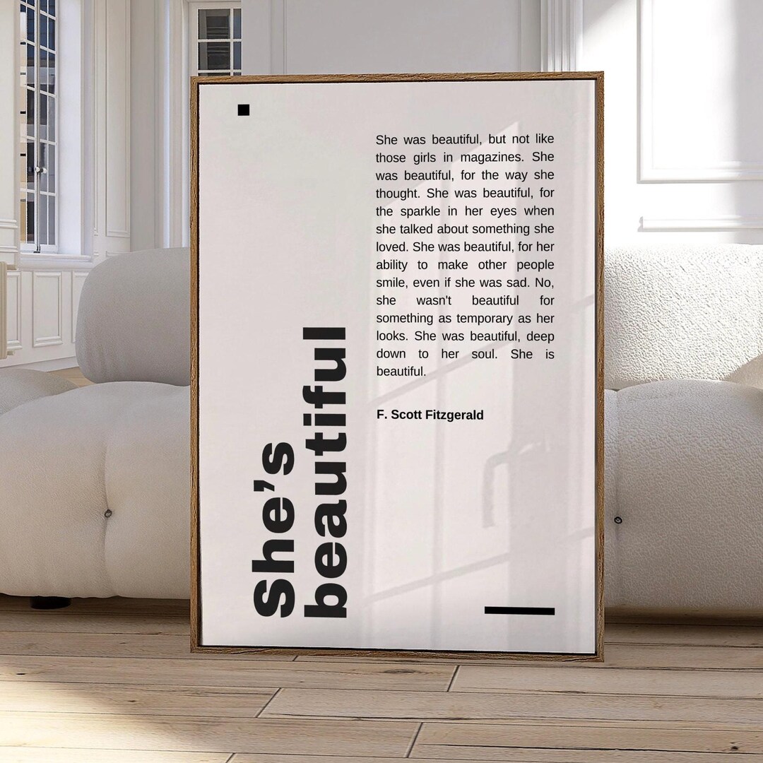 She Was Beautiful Fitzgerald Print, F Scott Fitzgerald Inspirational ...