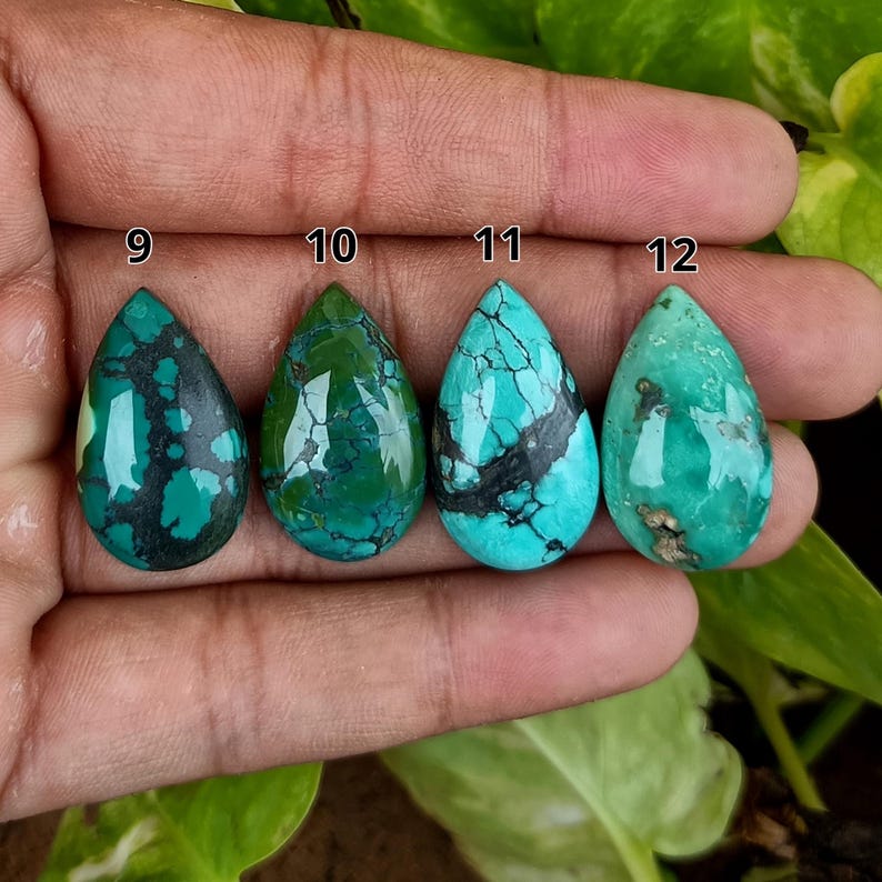Natural Tibetan Turquoise Pear Cabochons Flat Back Smooth Loose ...
