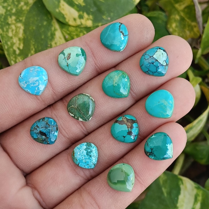 Tibetan Turquoise Cabochon Lot: Calibrated Heart Gemstone, 5mm to 12mm ...