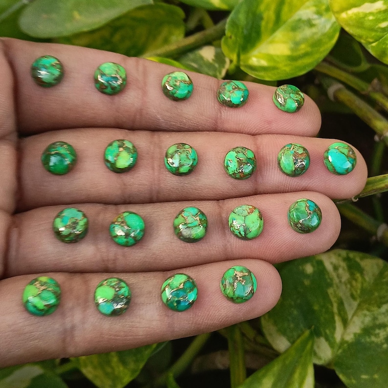 7mm Green Copper Turquoise Cabochon : Round Mohave Turquoise Gemstone ...