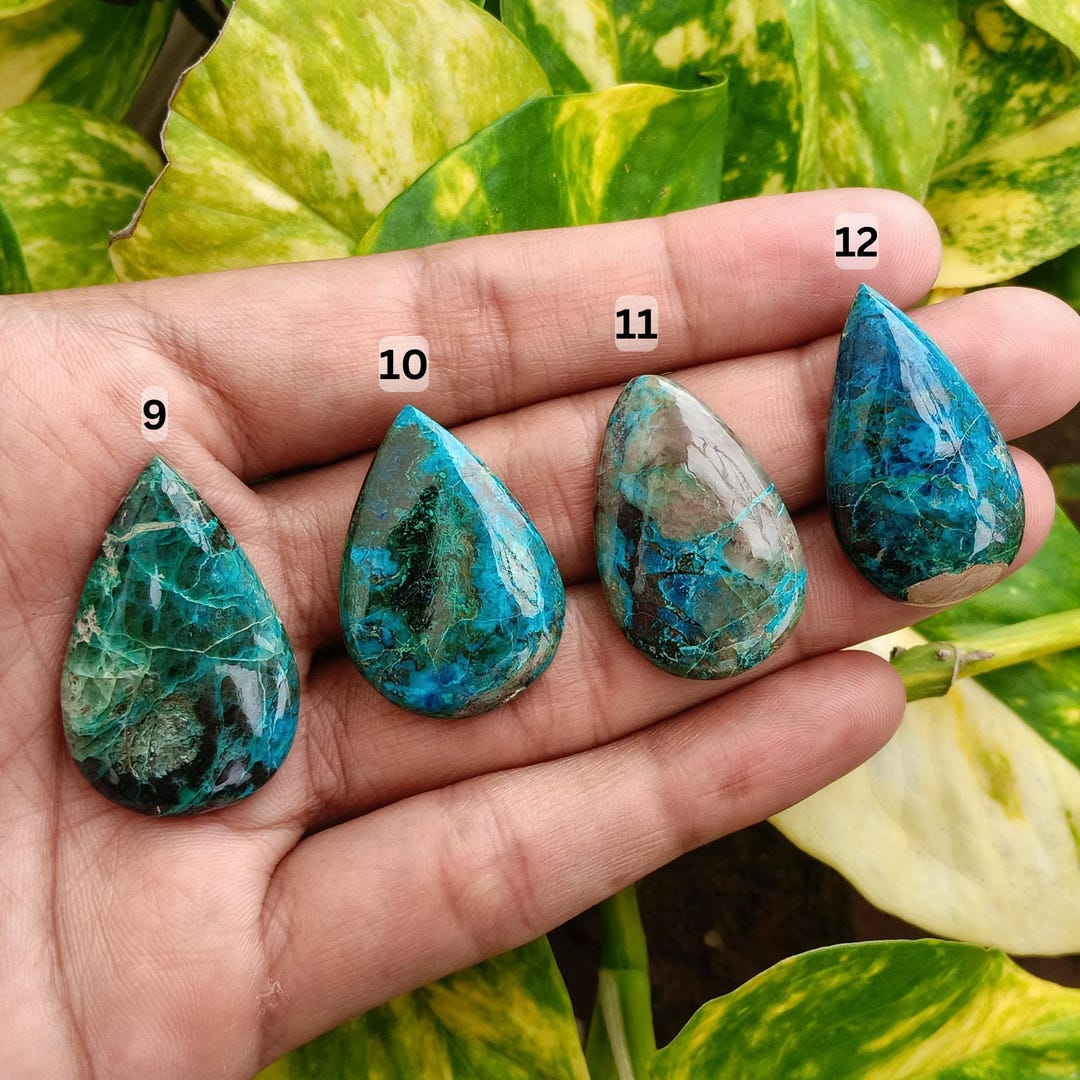 Natural Chrysocolla Pear Shape Cabochons Flat Back Smooth Loose ...