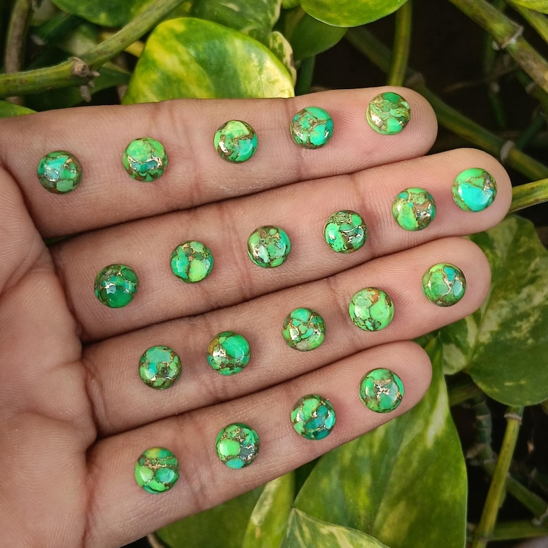 7mm Green Copper Turquoise Cabochon : Round Mohave Turquoise Gemstone ...