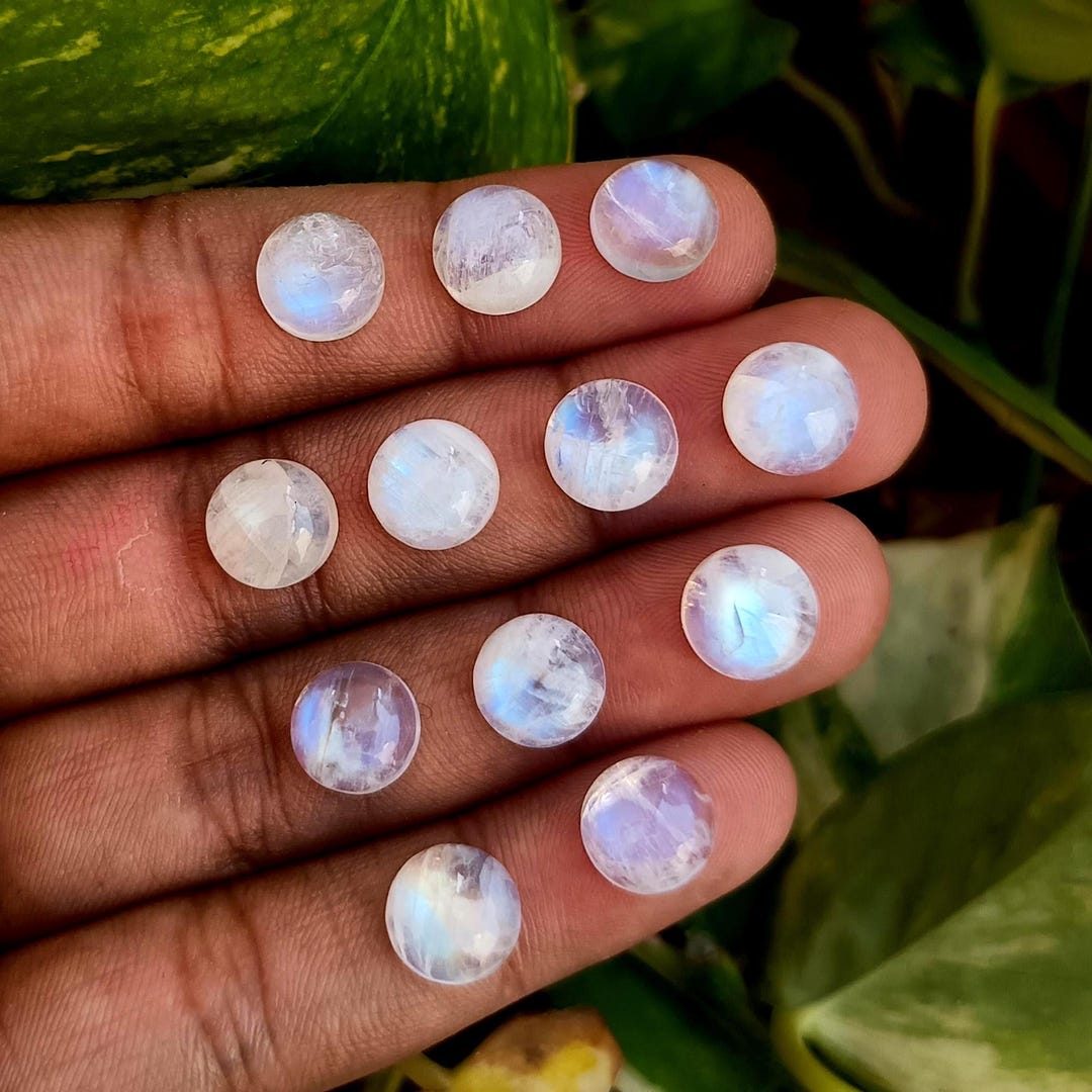 Rainbow Moonstone Cabochon Lot: Round Flat Back Natural Gemstones 8mm ...