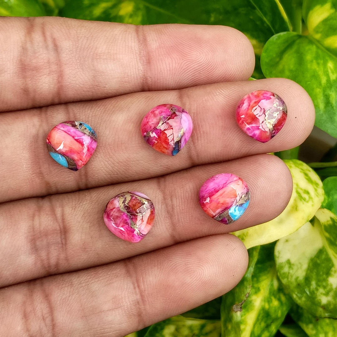 Pink Spiny Oyster Turquoise Heart Cabochon: Composite Gemstone 8mm-20mm ...
