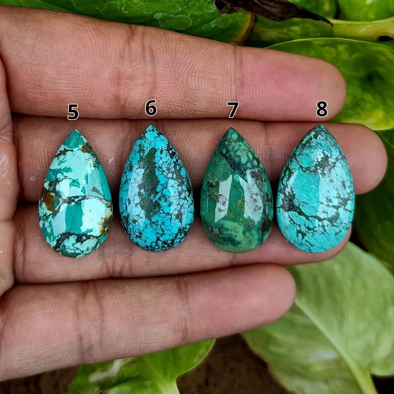 Natural Tibetan Turquoise Pear Cabochons Flat Back Smooth Loose ...