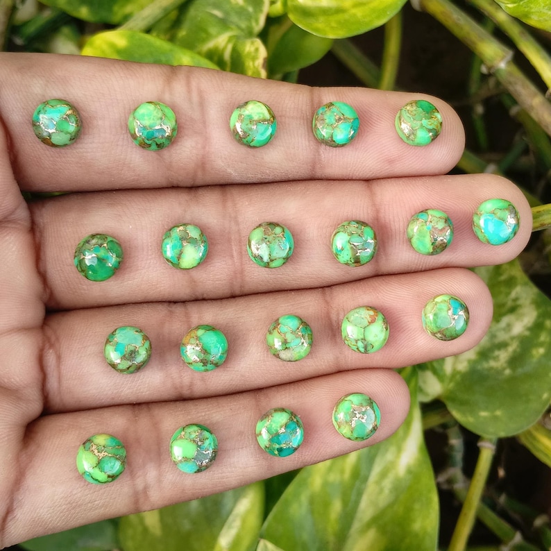 7mm Green Copper Turquoise Cabochon : Round Mohave Turquoise Gemstone ...