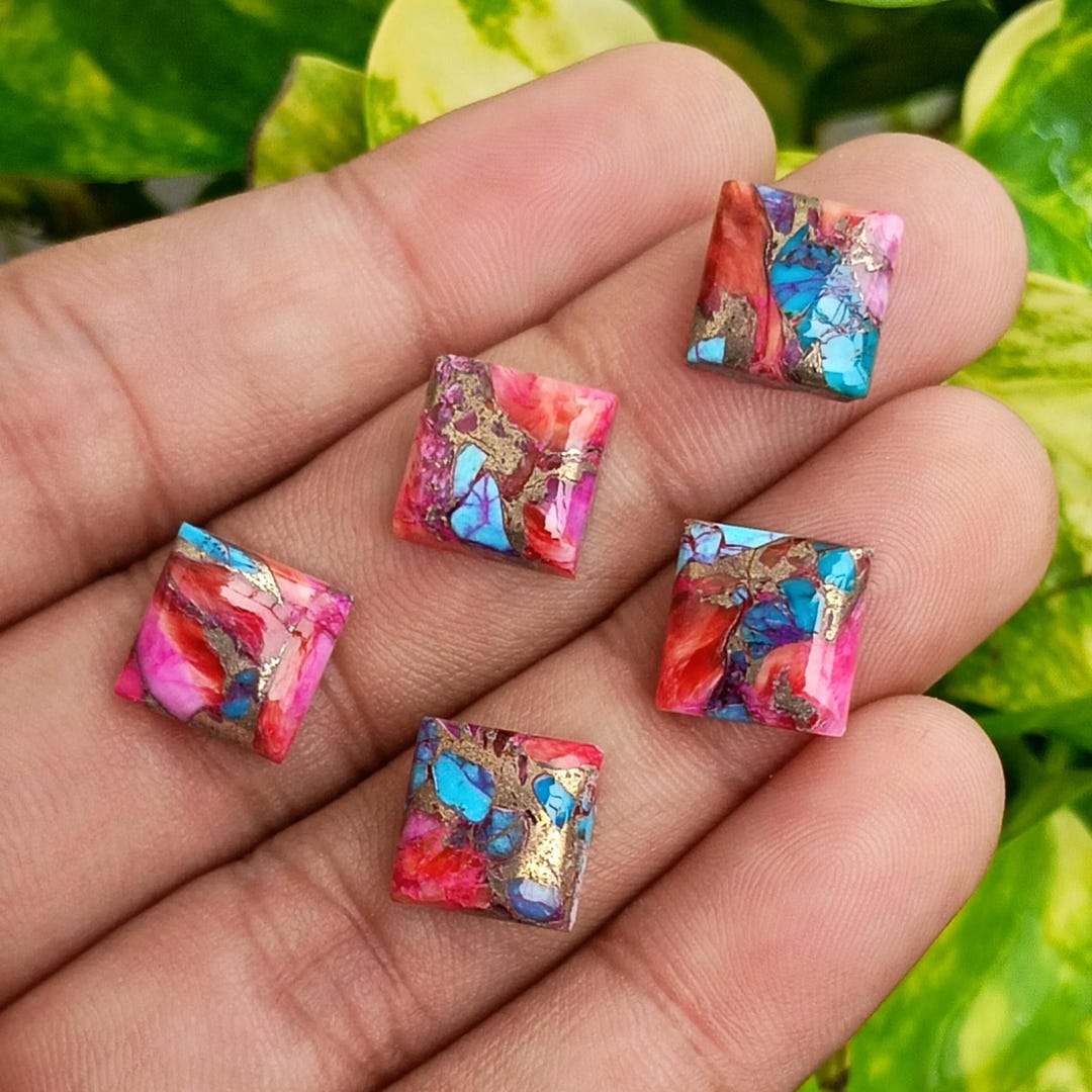 Pink Spiny Oyster Turquoise Cabochon: Pink Dahlia Square Calibrated ...