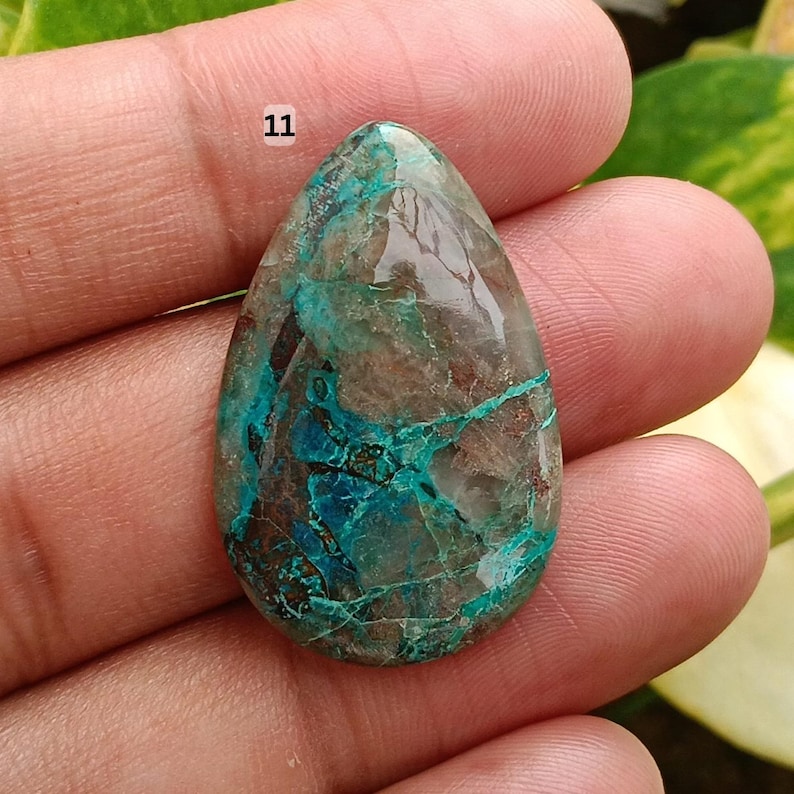 Natural Chrysocolla Pear Shape Cabochons Flat Back Smooth Loose ...