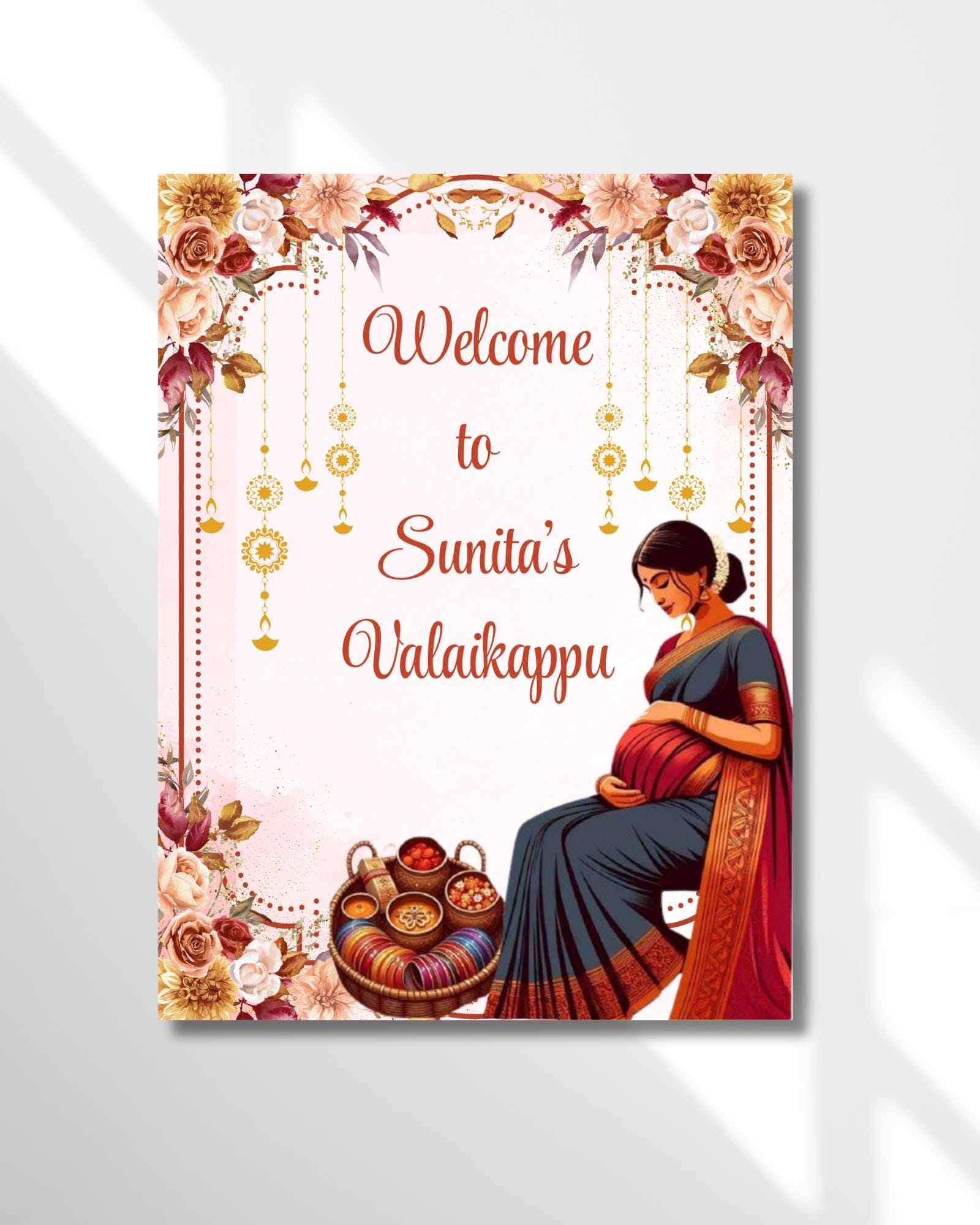 Welcome Sign | Digital File | Customize | Valaikappu | Bangle Ceremony ...