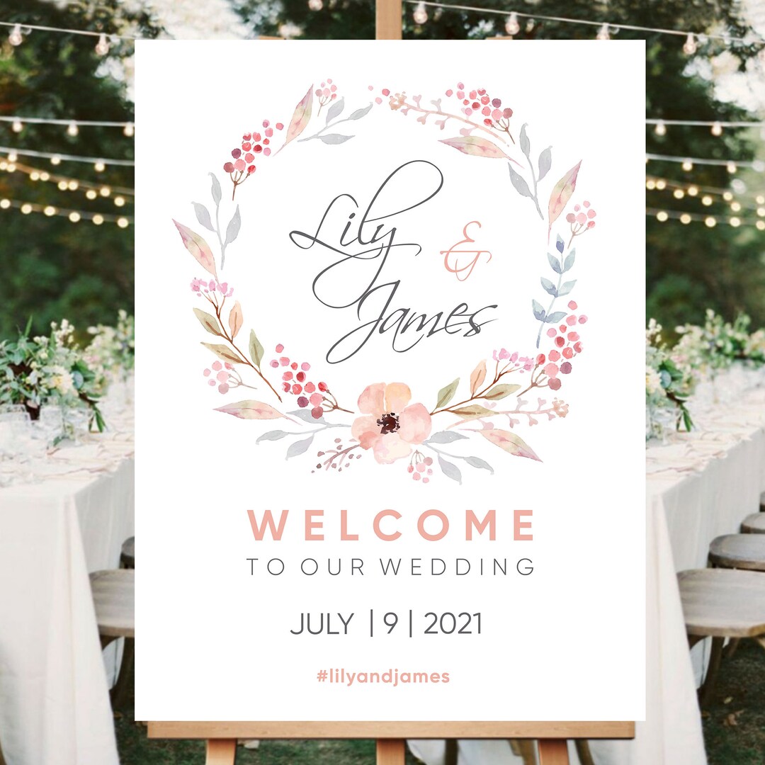FLORAL Watercolor Welcome Sign | Editable Template | Free Try | Instant ...