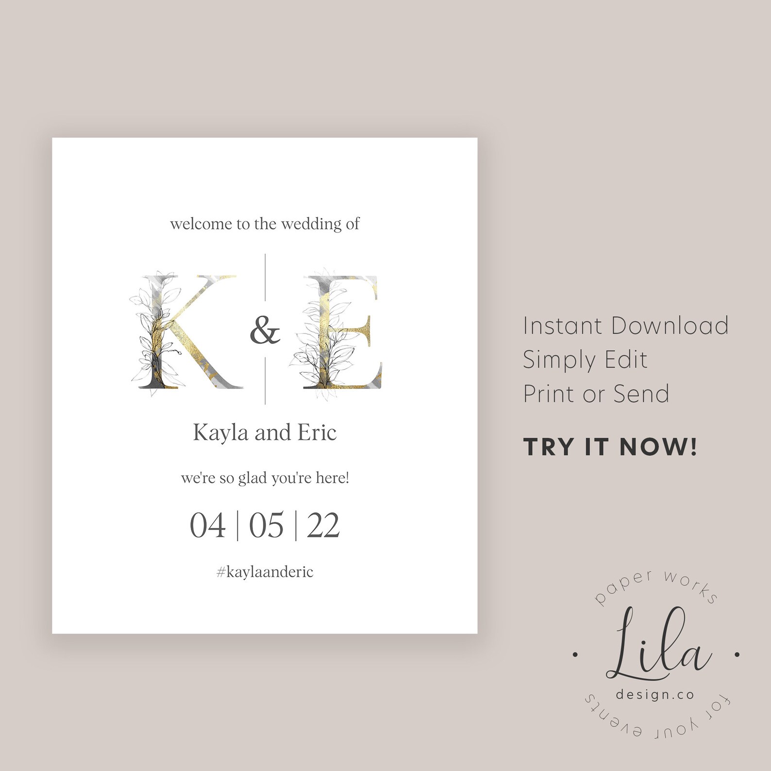 Gold Letter Welcome Sign | Editable Sign Template | Free Try | Instant ...