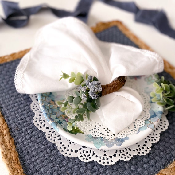 Mini Grapevine Wreath Napkin Ring. Eucalyptus and Grey blue Napkin Holders. Dinner Table Centerpiece. Grey Blue Flowers Napkin Rings Etsy