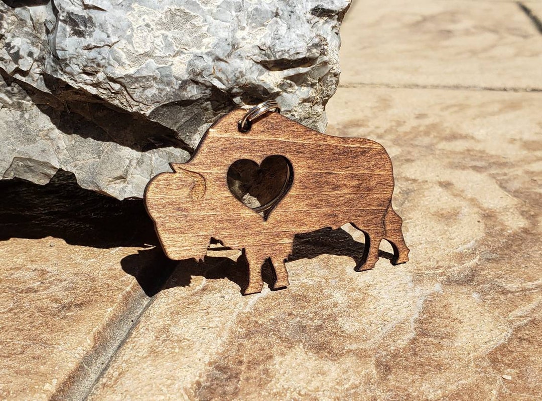 Stained Wood Buffalo Key Chain With Heart Cutout Option. Made From 1/8 ...