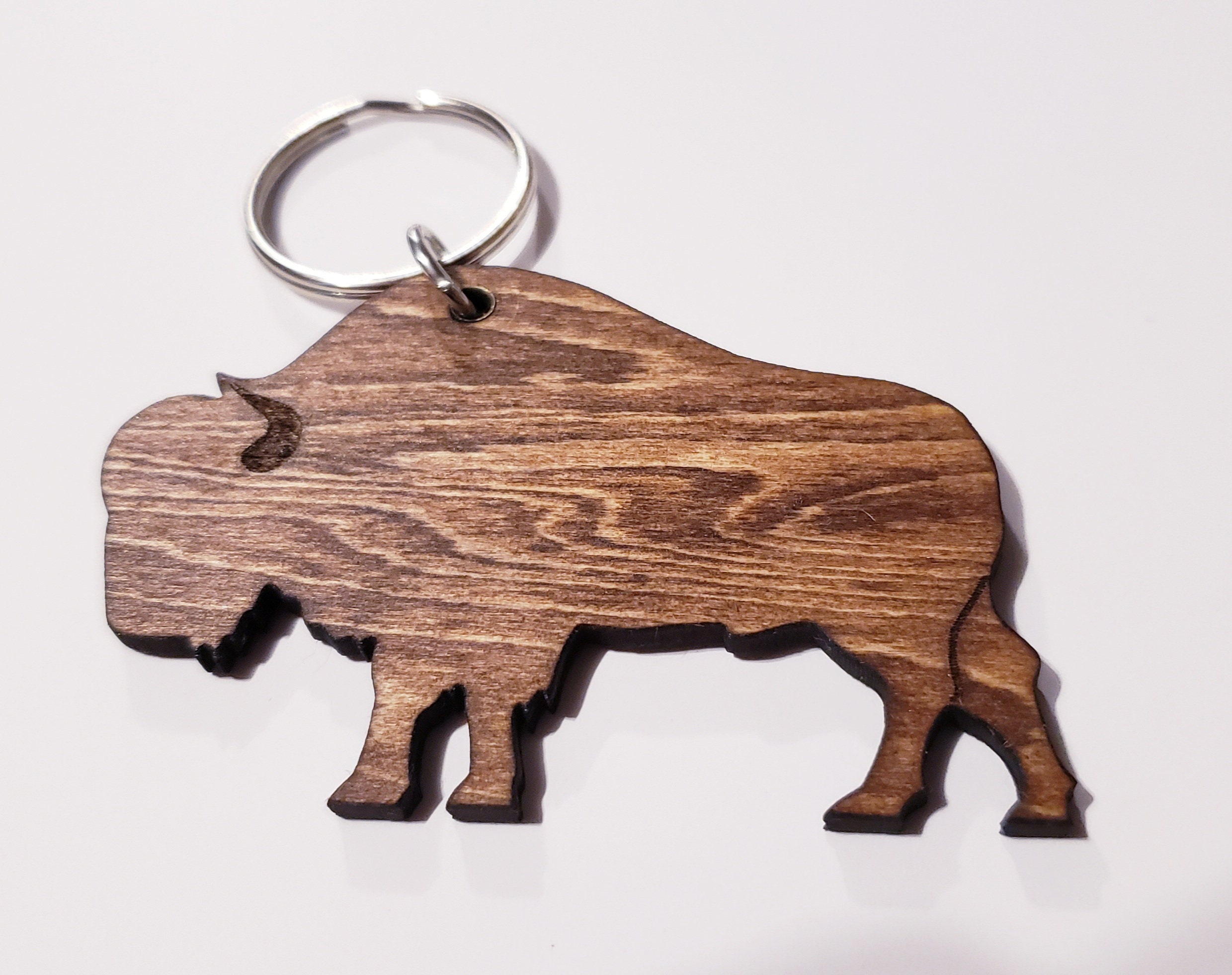 Stained Wood Buffalo Key Chain With Heart Cutout Option. Made From 1/8 ...