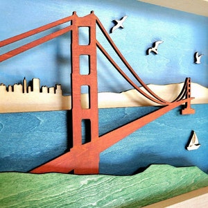 Golden Gate Bridge 3D Shadow Box Scene | Laser Cut, Stained, Painted ...