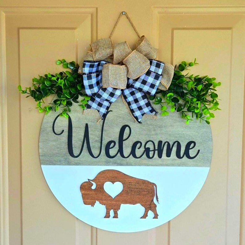 Buffalo Welcome Sign | Laser Cut, Stained, Painted | 16" X 16"x .375 ...