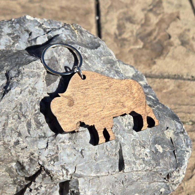 Stained Wood Buffalo Key Chain With Heart Cutout Option. Made From 1/4 ...