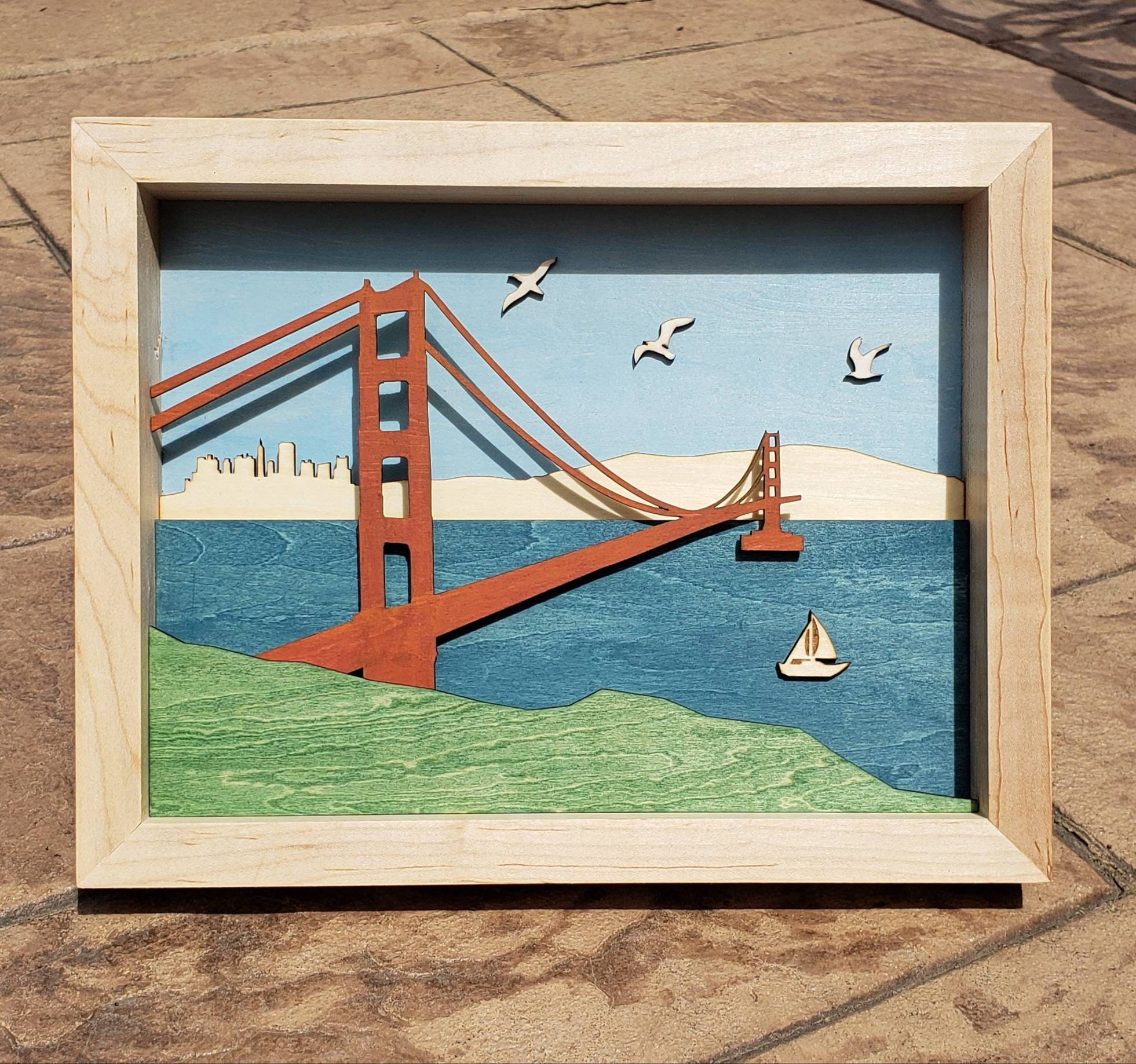 Golden Gate Bridge 3D Shadow Box Scene Laser Cut Stained - Etsy