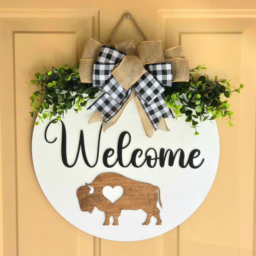 Buffalo Welcome Sign | Laser Cut, Stained, Painted | 16" X 16"x .375 ...