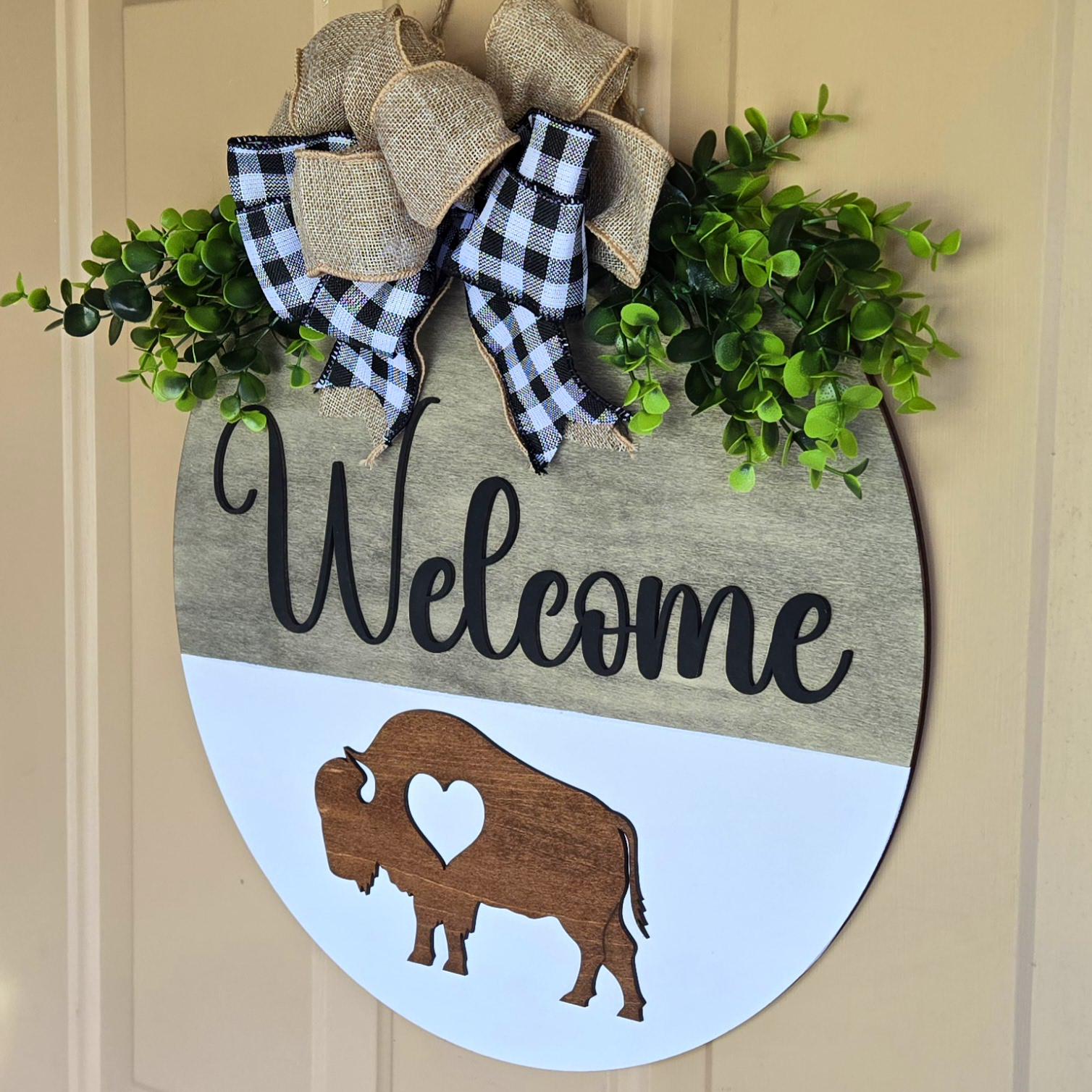 Buffalo Welcome Sign | Laser Cut, Stained, Painted | 16" X 16"x .375 ...
