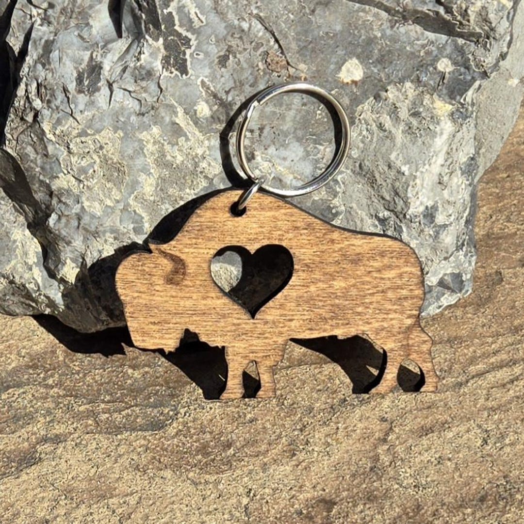 Stained Wood Buffalo Key Chain With Heart Cutout Option. Made From 1/4 ...