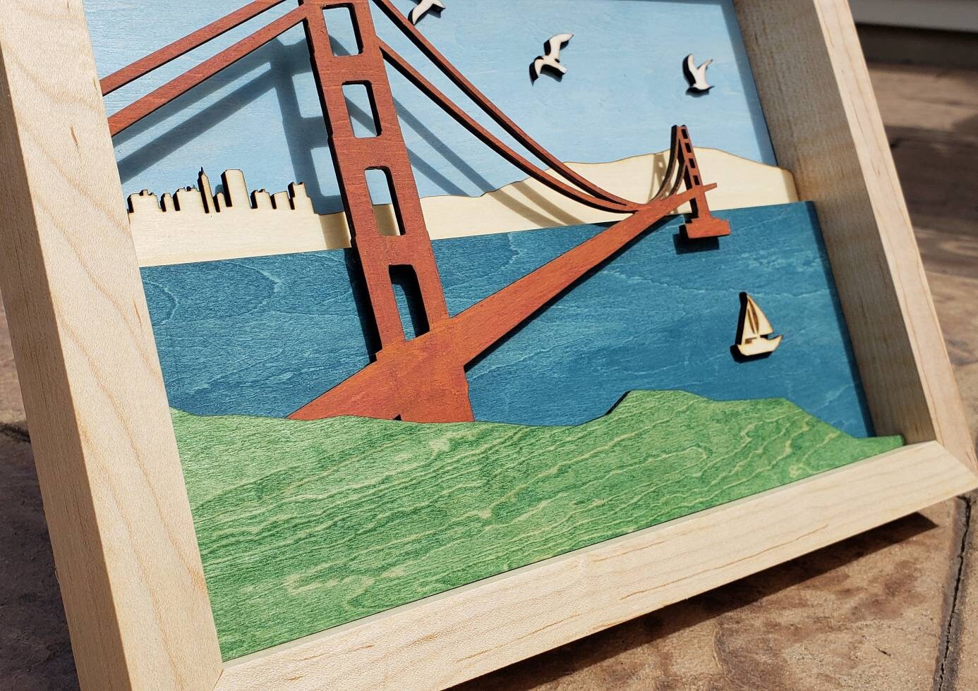 Golden Gate Bridge 3D Shadow Box Scene Laser Cut Stained - Etsy