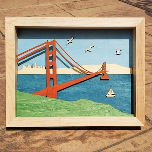 Golden Gate Bridge 3D Shadow Box Scene | Laser Cut, Stained, Painted ...