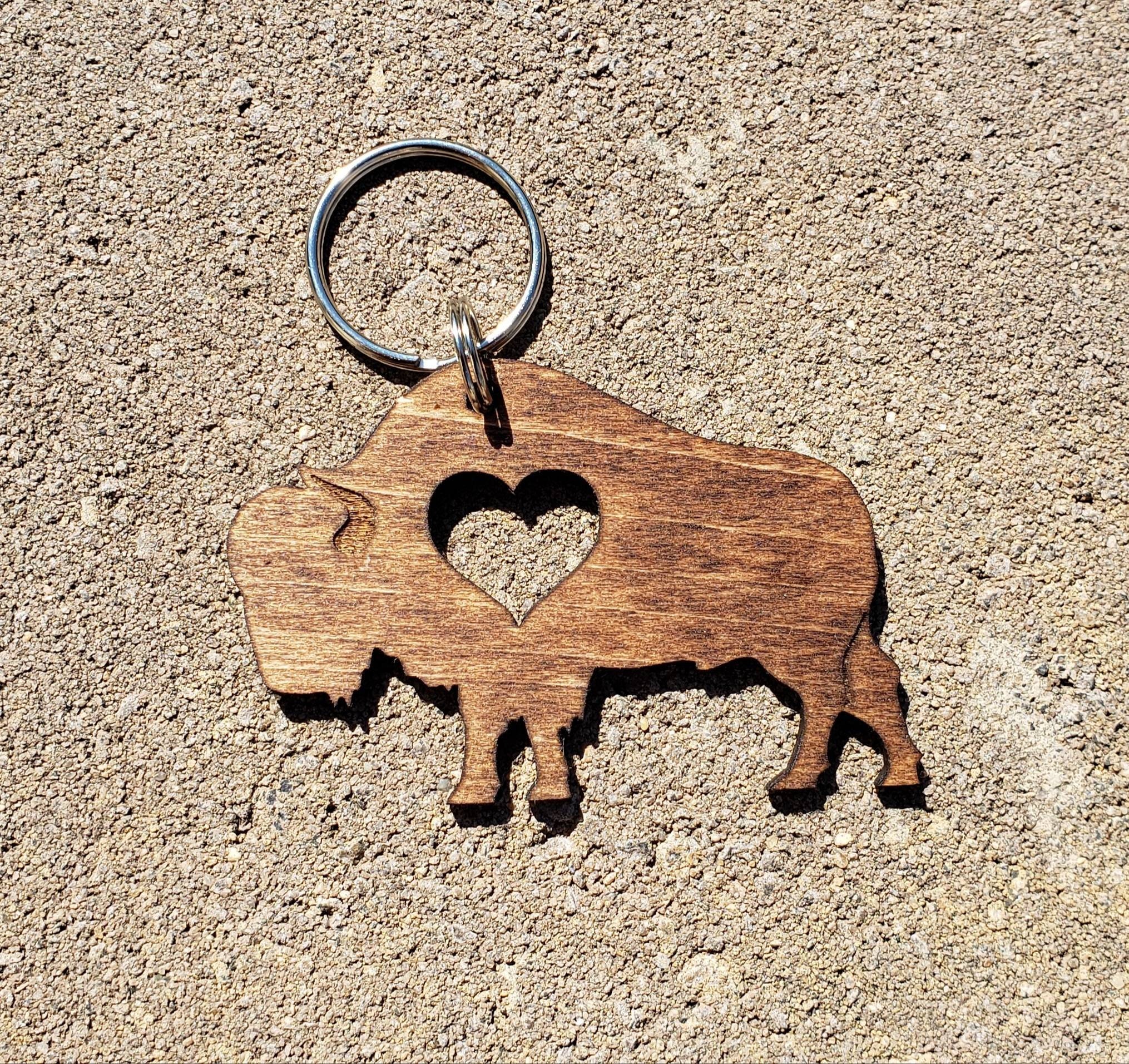 Stained Wood Buffalo Key Chain With Heart Cutout Option. Made From 1/8 ...
