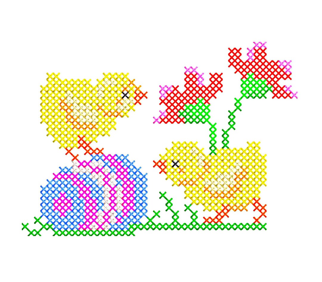 Easter Chick Embroidery Design | Baby Chicks & Flowers Cross Stitch ...