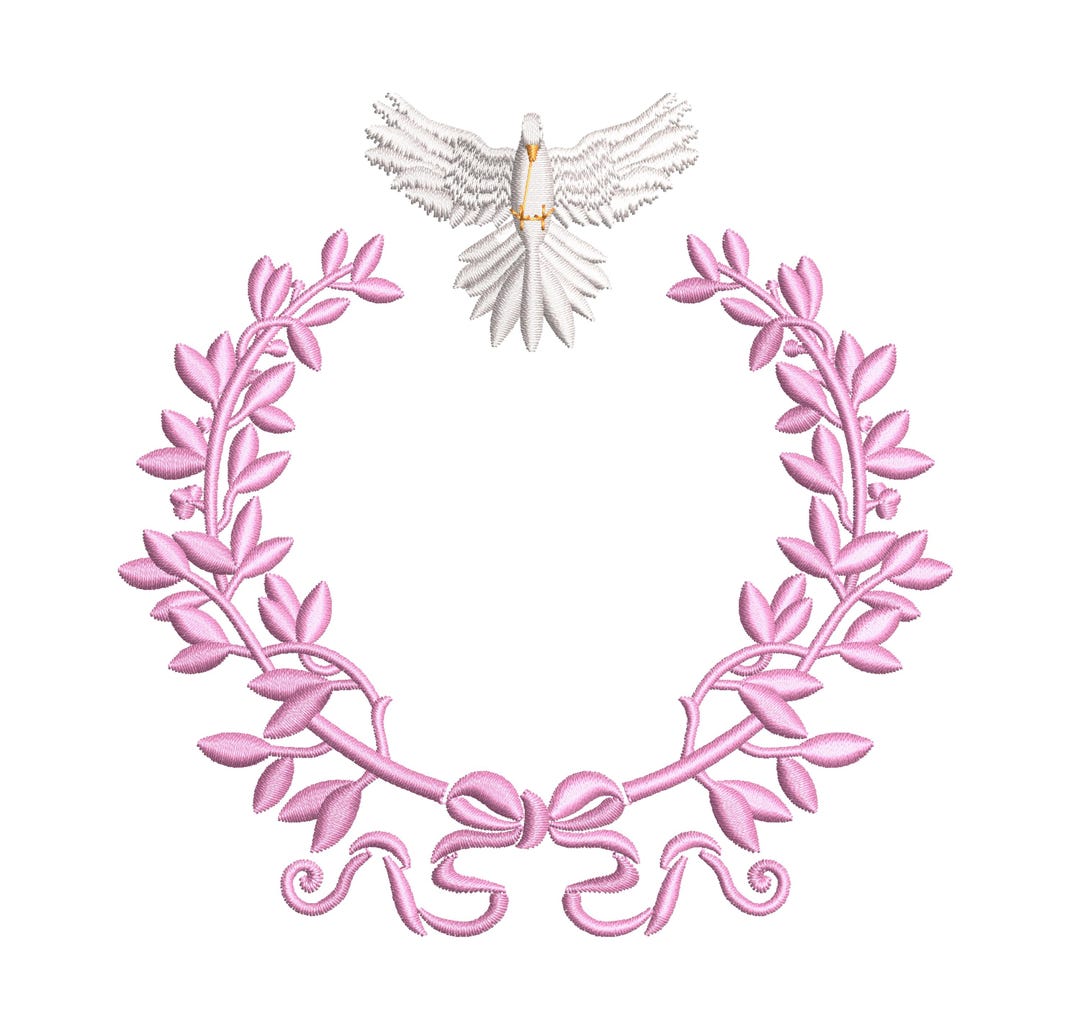 Pink Laurel Wreath With Holy Spirit Dove – Girl's Baptism Embroidery ...