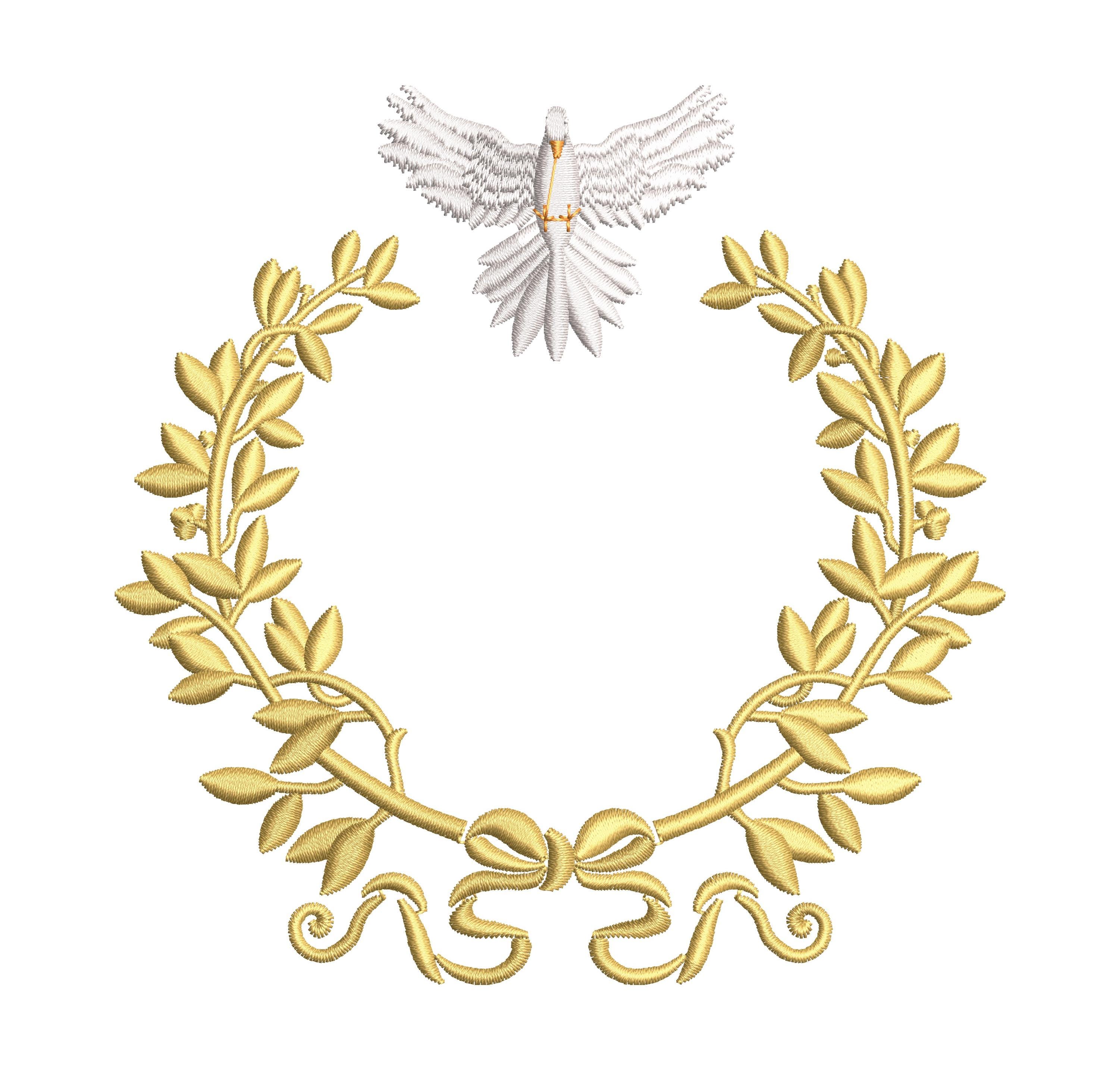 Golden Laurel Wreath With Holy Spirit Dove – Machine Embroidery Design ...