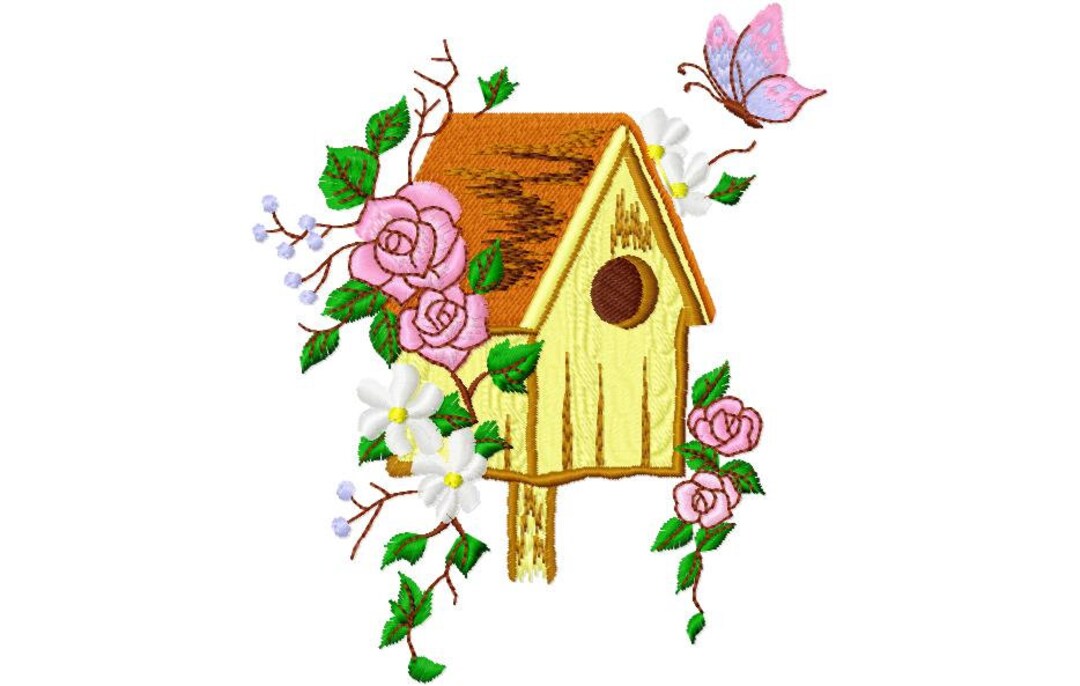 Birds Embroidery Design - Bird House Embroidery Birdhouse Design ...