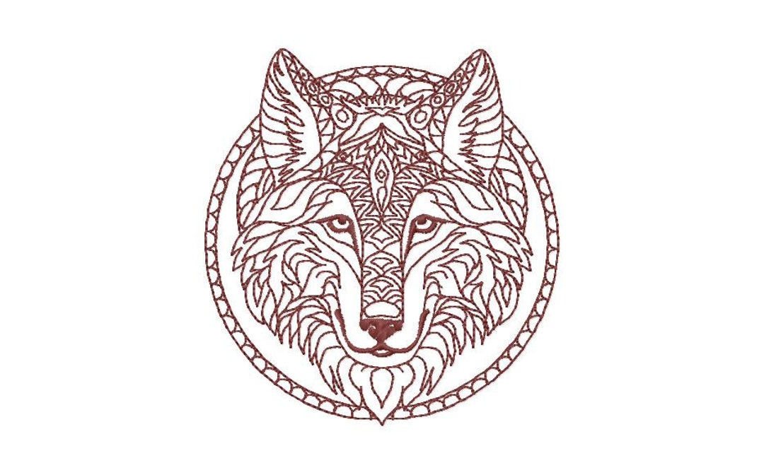 Wolf Machine Embroidery Design, Wolf Head Redwork 7 Sizes - Etsy