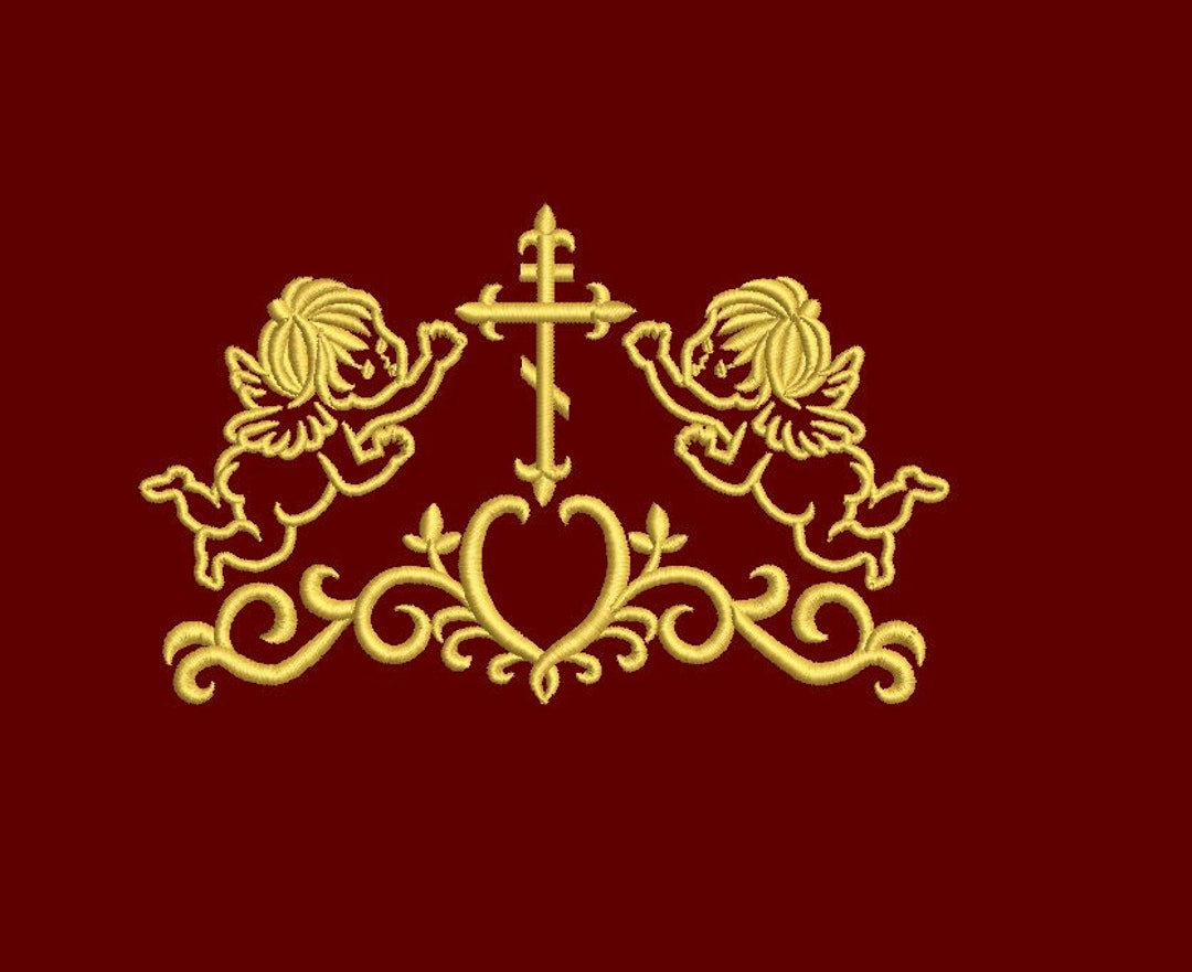 Baby Angels With Cross and Monograms - Machine Embroidery Design 4 ...