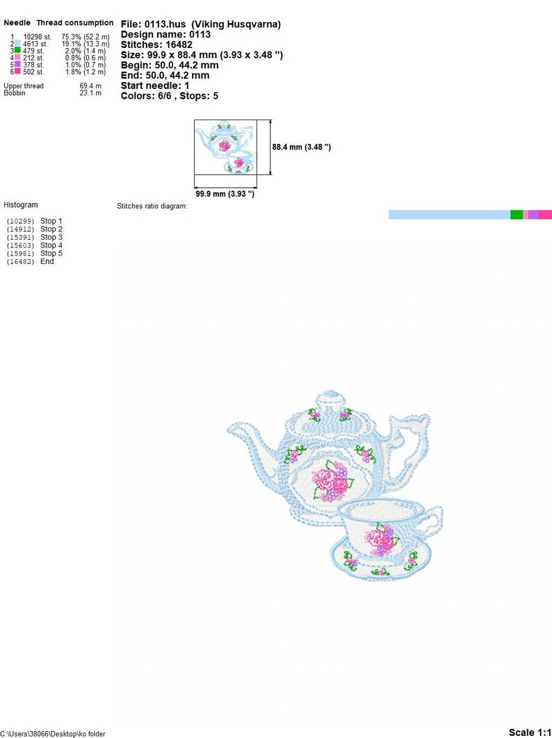 Tea Set Embroidery, Teapot and Cup Design, Teapot Machine Embroidery ...