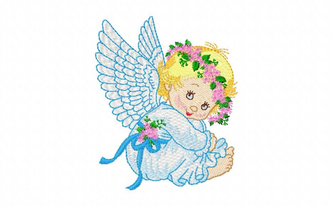 Baby Angel Embroidery Design – Flower Wreath, Wings (PES File) - Etsy