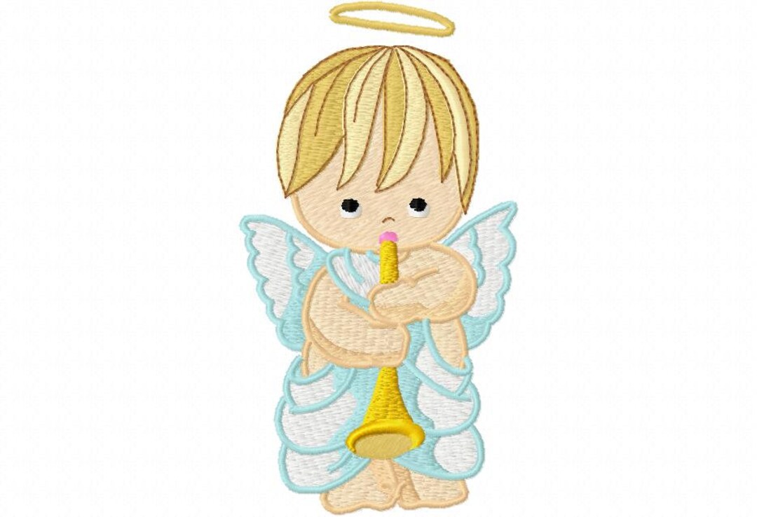 Baby Angel Embroidery Design – Boy With Wings (PES JEF DST) (digital ...