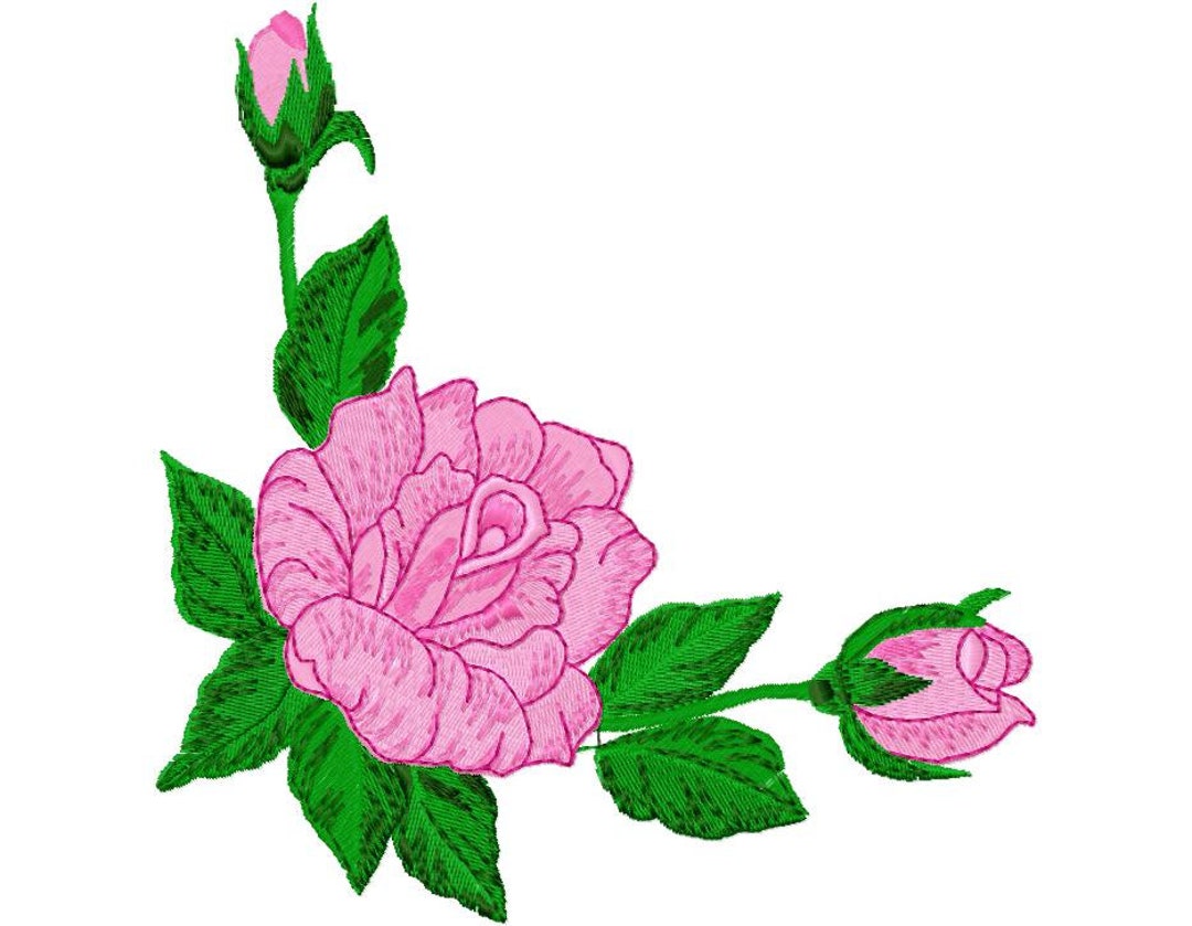 Rose Machine Embroidery Design, Corner Flower Design, Floral Embroidery ...