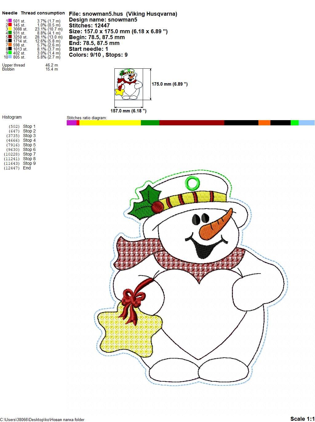 Cute Snowman With Christmas Star - Treat Bag - Machine Embroidery ...