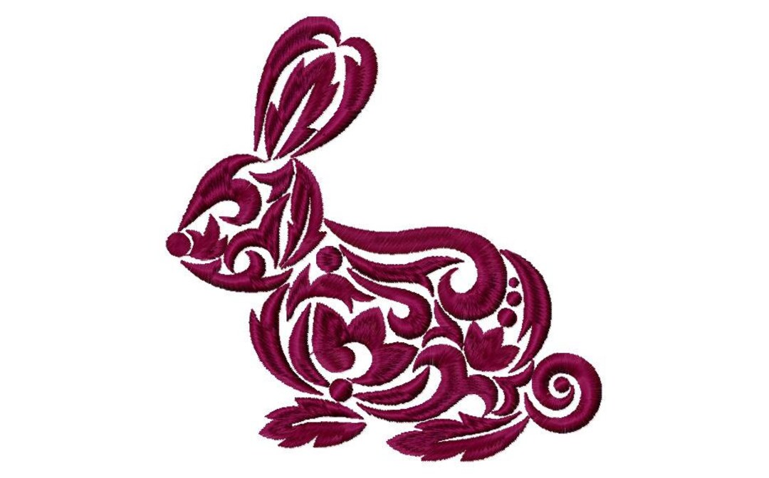 Bunny Machine Embroidery Design, Scroll Bunny, Solid Color Bunny, Bunny ...